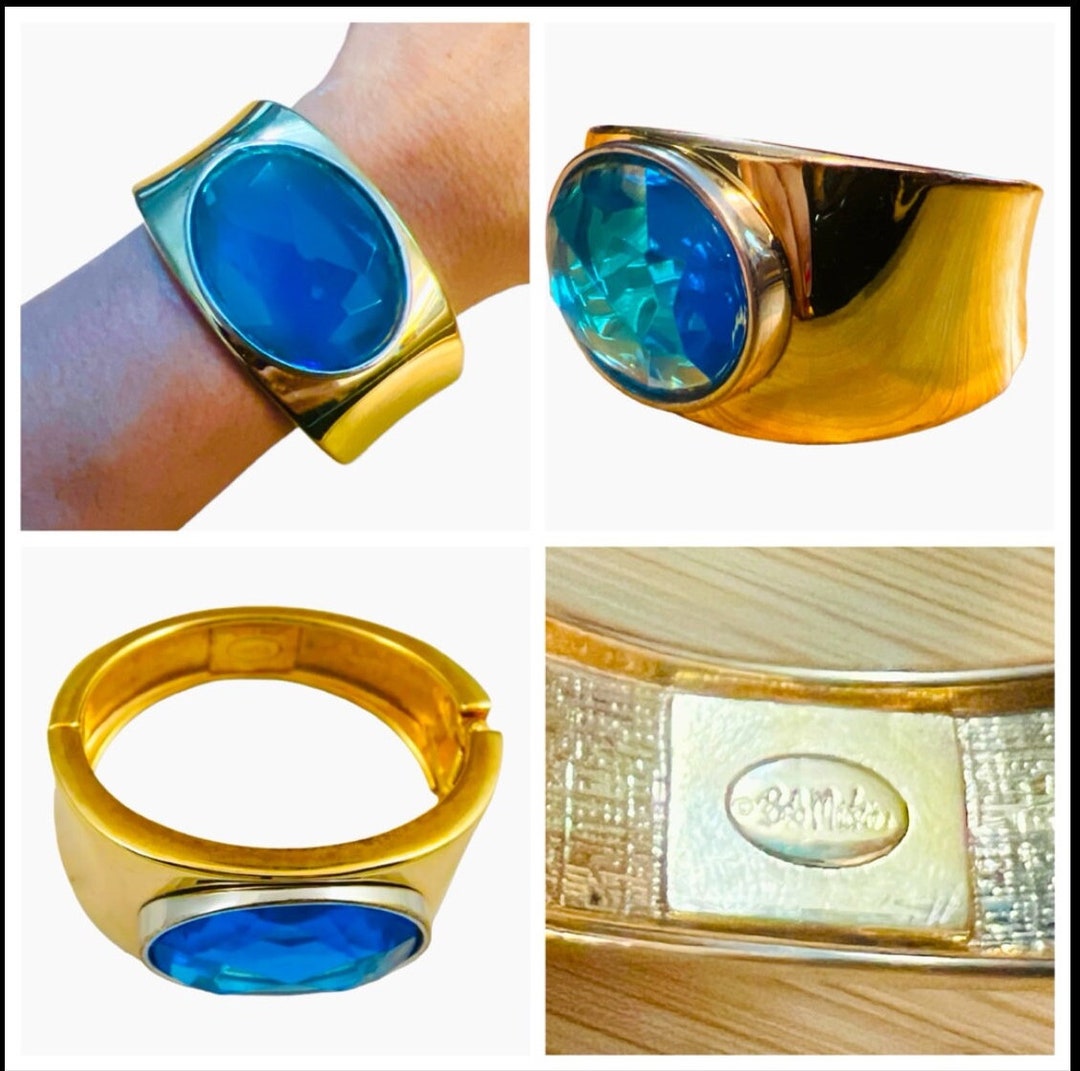 1980s Wild BOB MACKIE Wide Gold and Blue Hinged Statement Bracelet ...