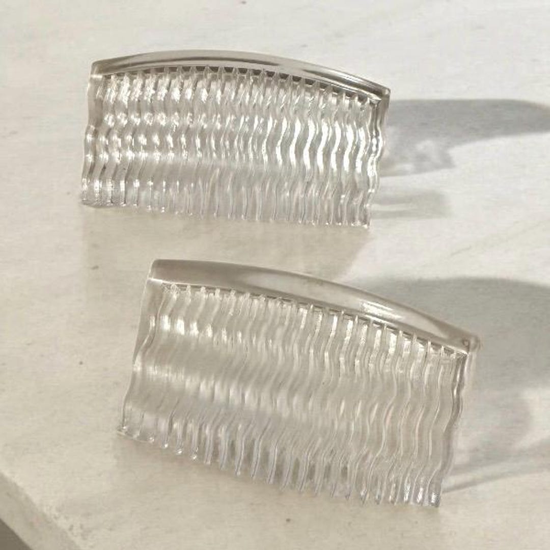 1950’s Vintage French Wavy Clear Hair Combs, One Pair, Mid Century Hair ...