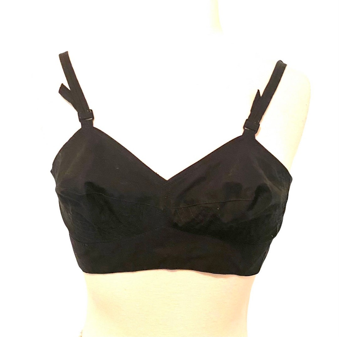1950’s Deadstock Black Bullet Bra, Made in France, Cotton, 32-34 B/C ...