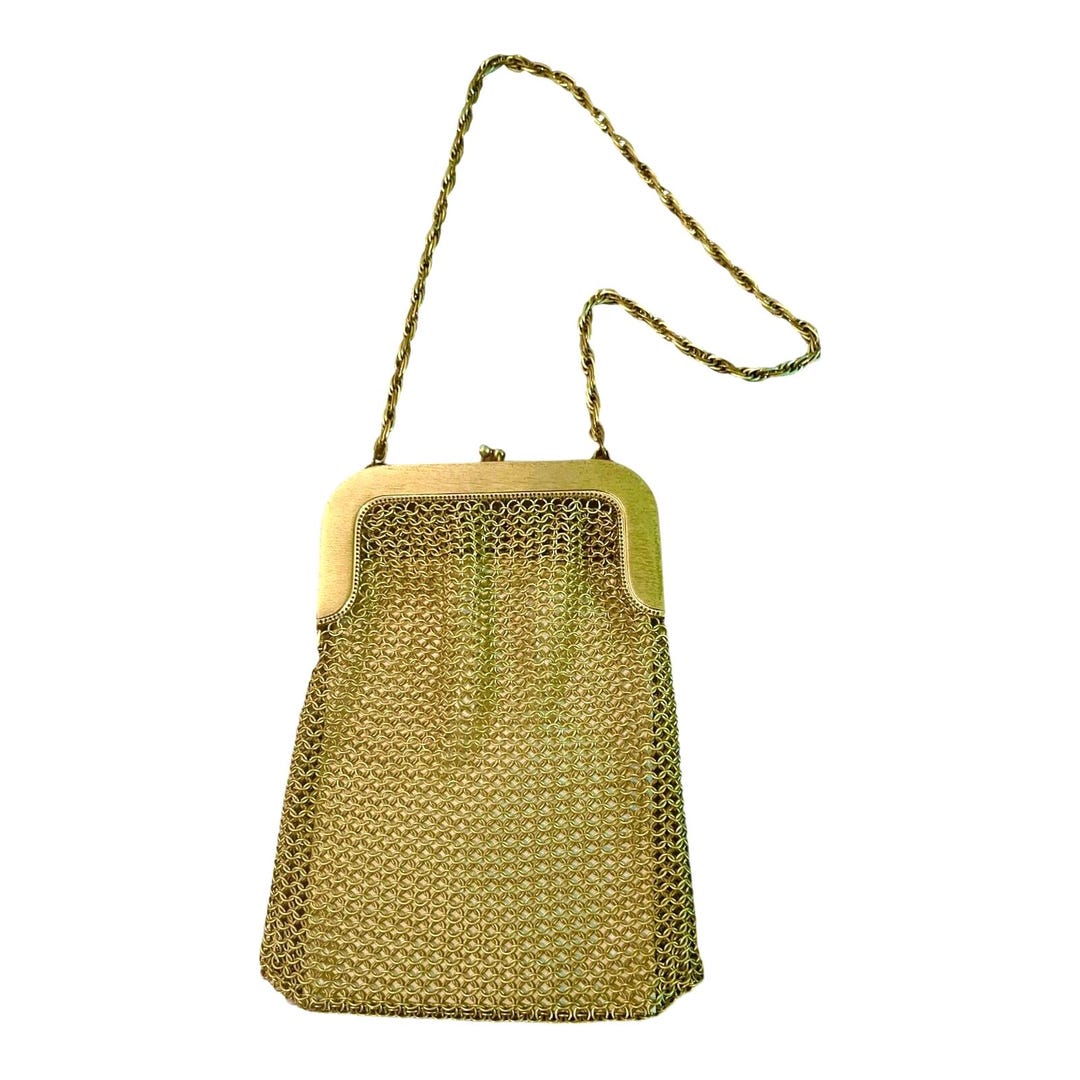 Vintage Whiting & Davis Gold Chain Mail Purse, Chainmail Gold Shoulder ...