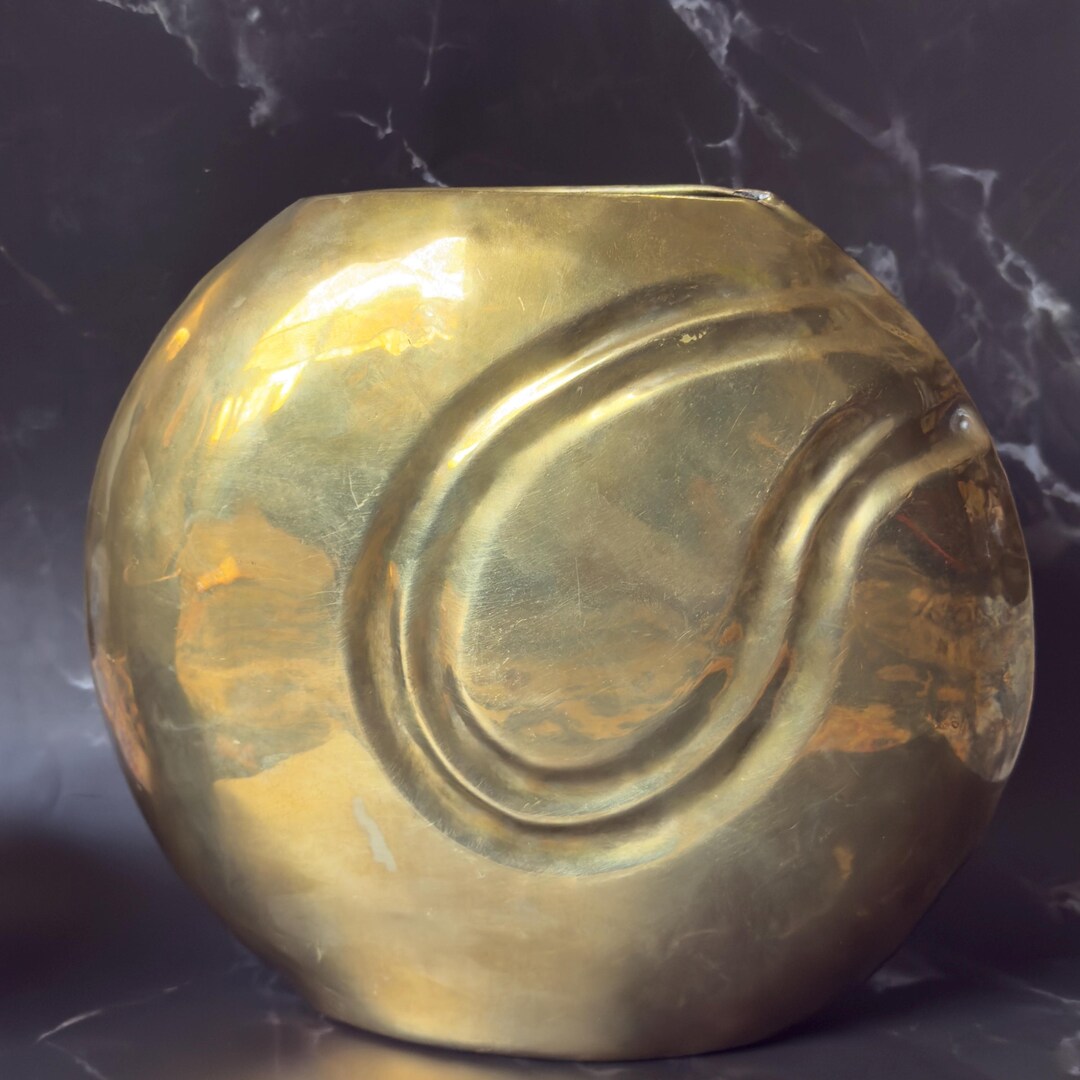 Mid Century 1960’s Solid Brass Moon Shaped Vase Art Deco Revival ...
