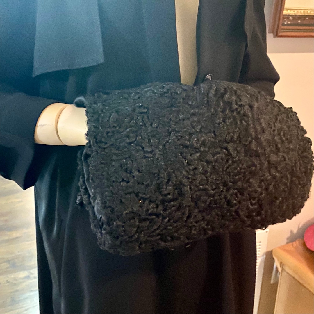 1940’s Vintage Persian Lamb Muff, Black Fur Muff With Wrist Strap ...