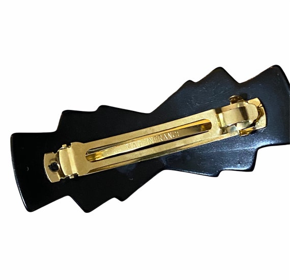 Large Vintage French Barrette, Black with Rhinestones… - Gem