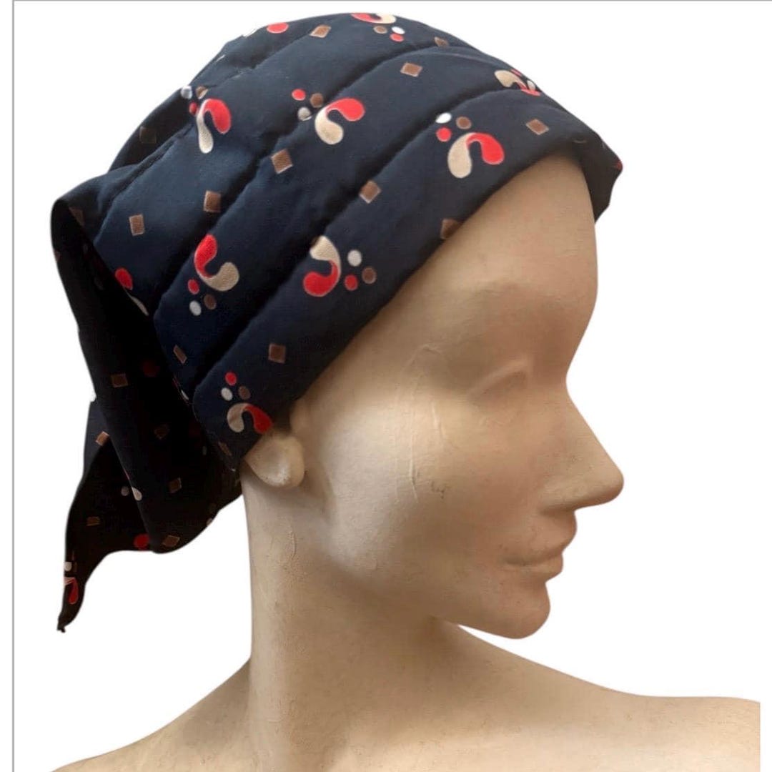 1960’s Vintage Mod Blue Print Headscarf With Quilted Front, Self Tied ...