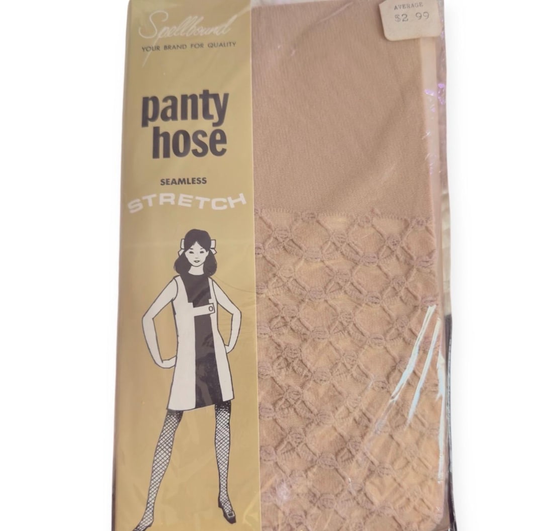 1960s Mod Textured Pantyhose In Nudetan Vintage Net Stockings Tights