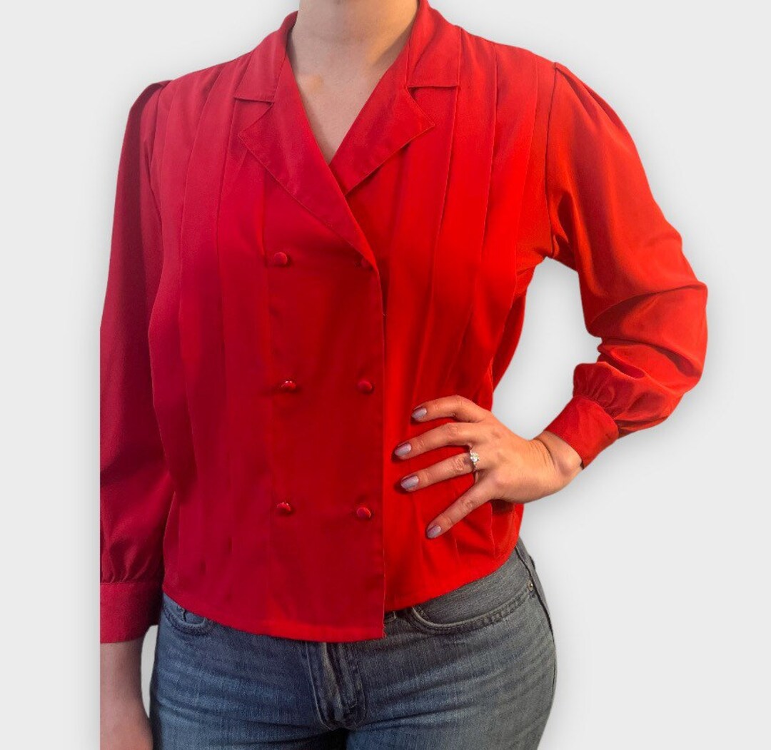 1980’s Vintage Double Breasted Red Long Sleeves Blouse, S/M - Etsy