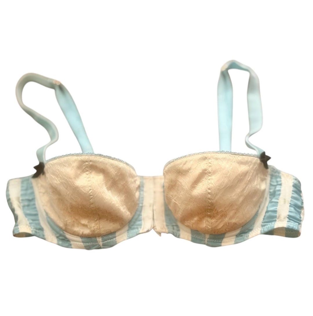 Chiarugi Italy Luxury Balconette Bra With Front Closure, Cream & Blue ...