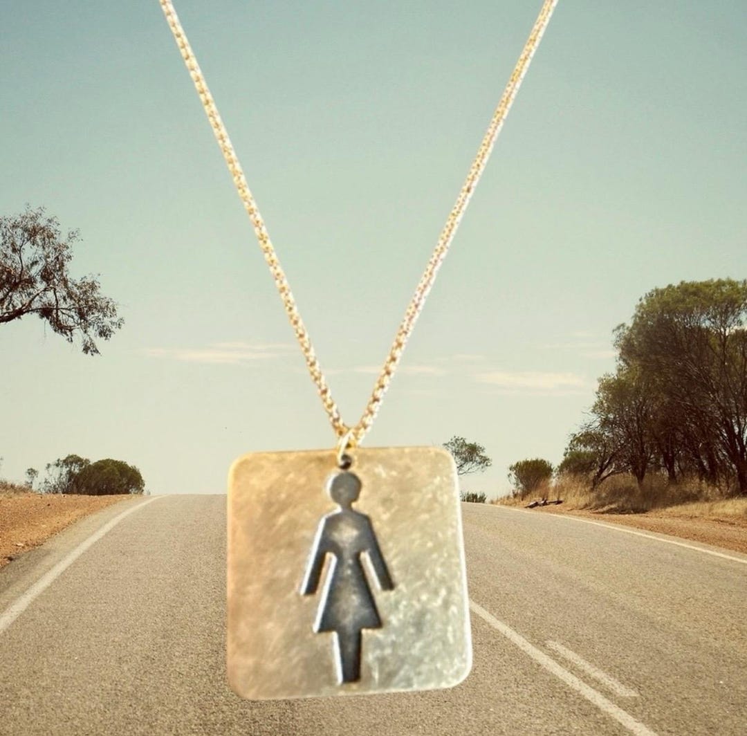 Handmade Necklace Female Form Figure Square Brass Pendant on a Dainty ...