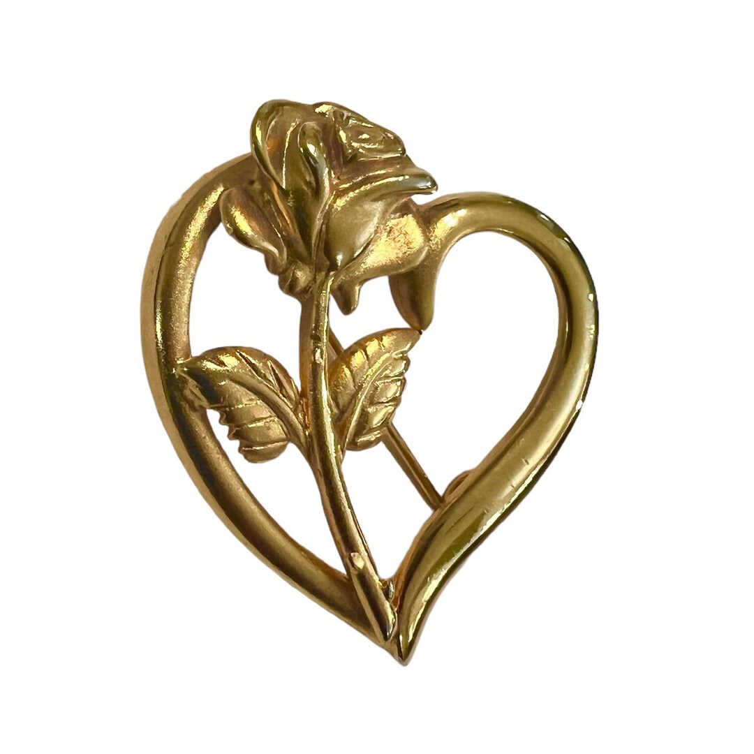 Vintage Heart and Rose Brooch, Signed RDC - Etsy