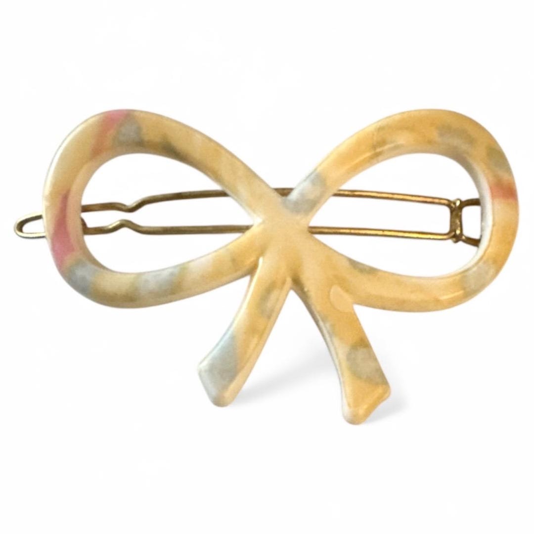 New 1960’s Vintage Large French Bow Barrette in Pastel Yellow With a ...