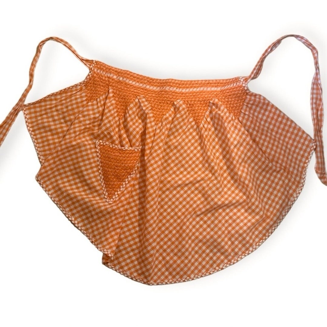 1950’s Vintage Gingham Half Apron With Great Detailing, Orange & White, OSFM - Etsy