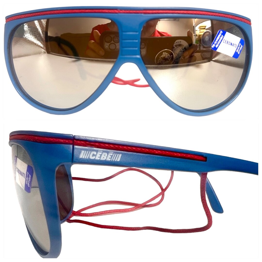 CEBE France Blue Aviators With Attached Red Neck Strap and Mirrored ...