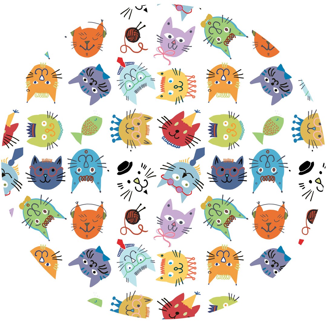 LAMINATED Cotton Cat Print Fabric Cute Cat Fabric Oil Cloth by the 1/2 ...