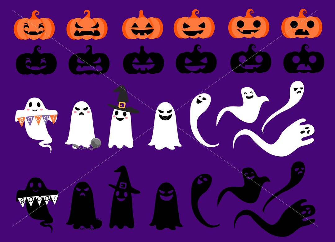 Halloween Ghost & Pumpkin Clipart: Vector Silhouette Bundle (PDF, SVG ...