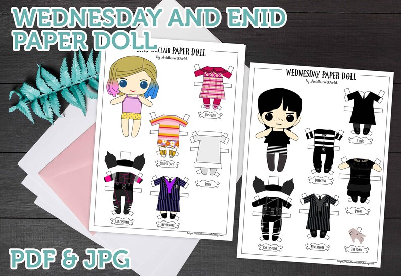 Wednesday and Enid Kawaii Version Paper Doll Printable Activity Craft ...