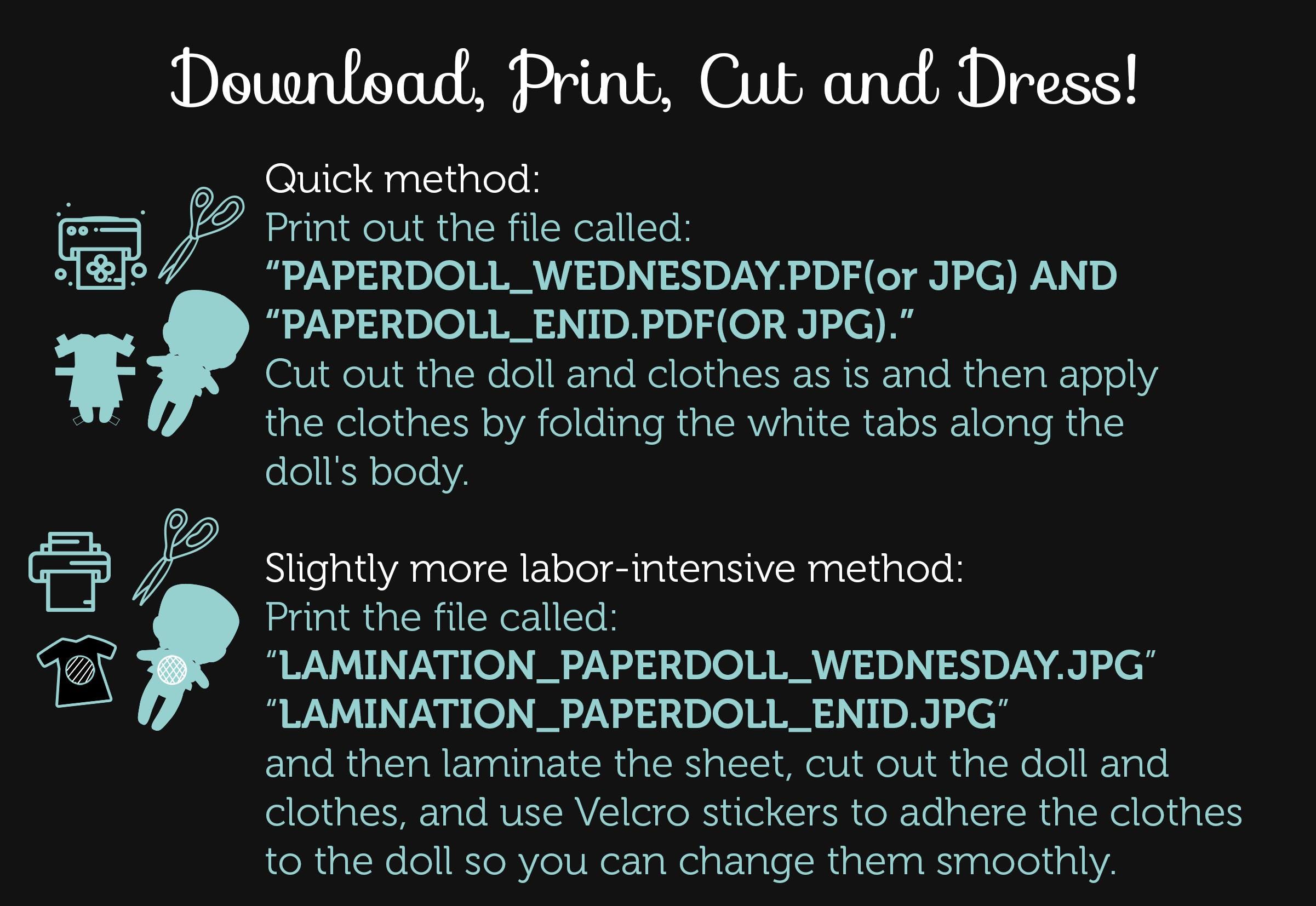 Wednesday and Enid Kawaii Version Paper Doll Printable Activity Craft ...