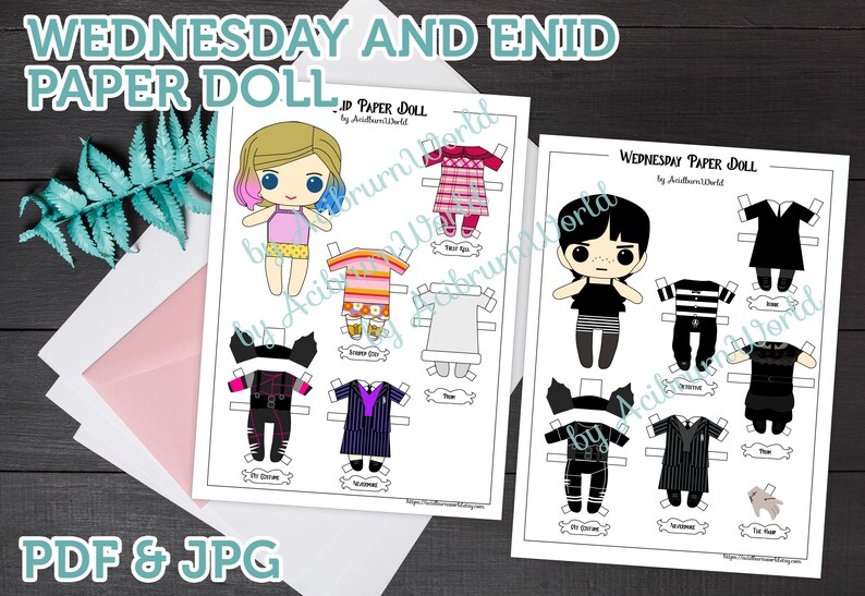 Wednesday and Enid Kawaii Version Paper Doll Printable Activity Craft ...