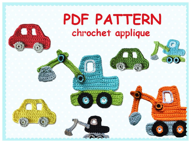 Excavator and Car Pattern Crochet Appliques - Etsy