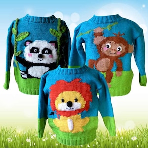 3 Different Knitting Pattern, Jumper, Sweater, Wild Animals - Monkey ...