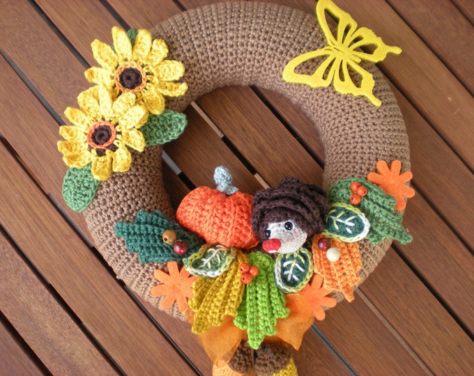 Crochet Pattern Wreath Pattern Crochet Autumn Wreath Crochet Wreath ...