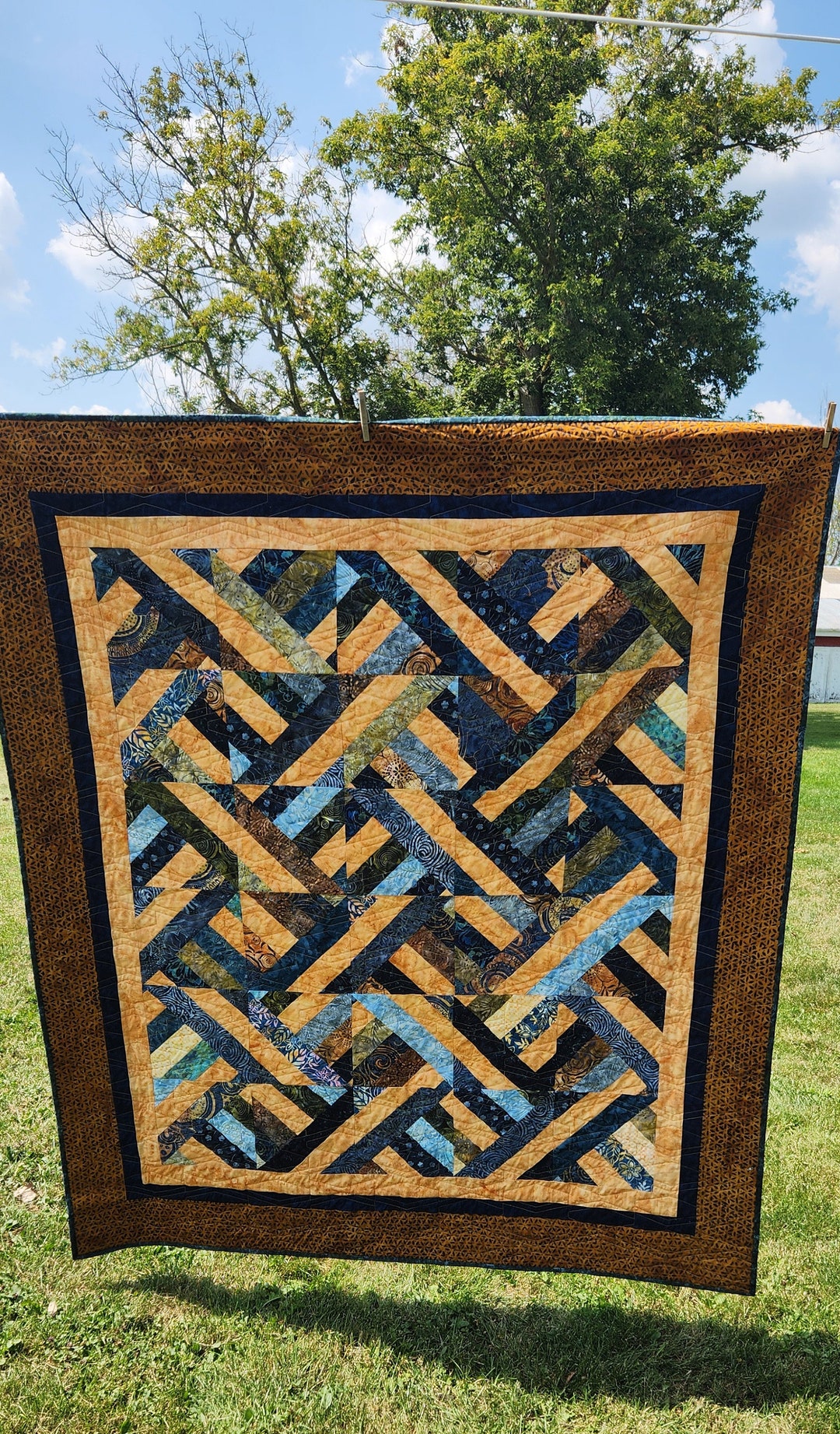 Symphony in Blue Twin Lap Quilt Wallhanging Handmade Batik Fabric Ready ...