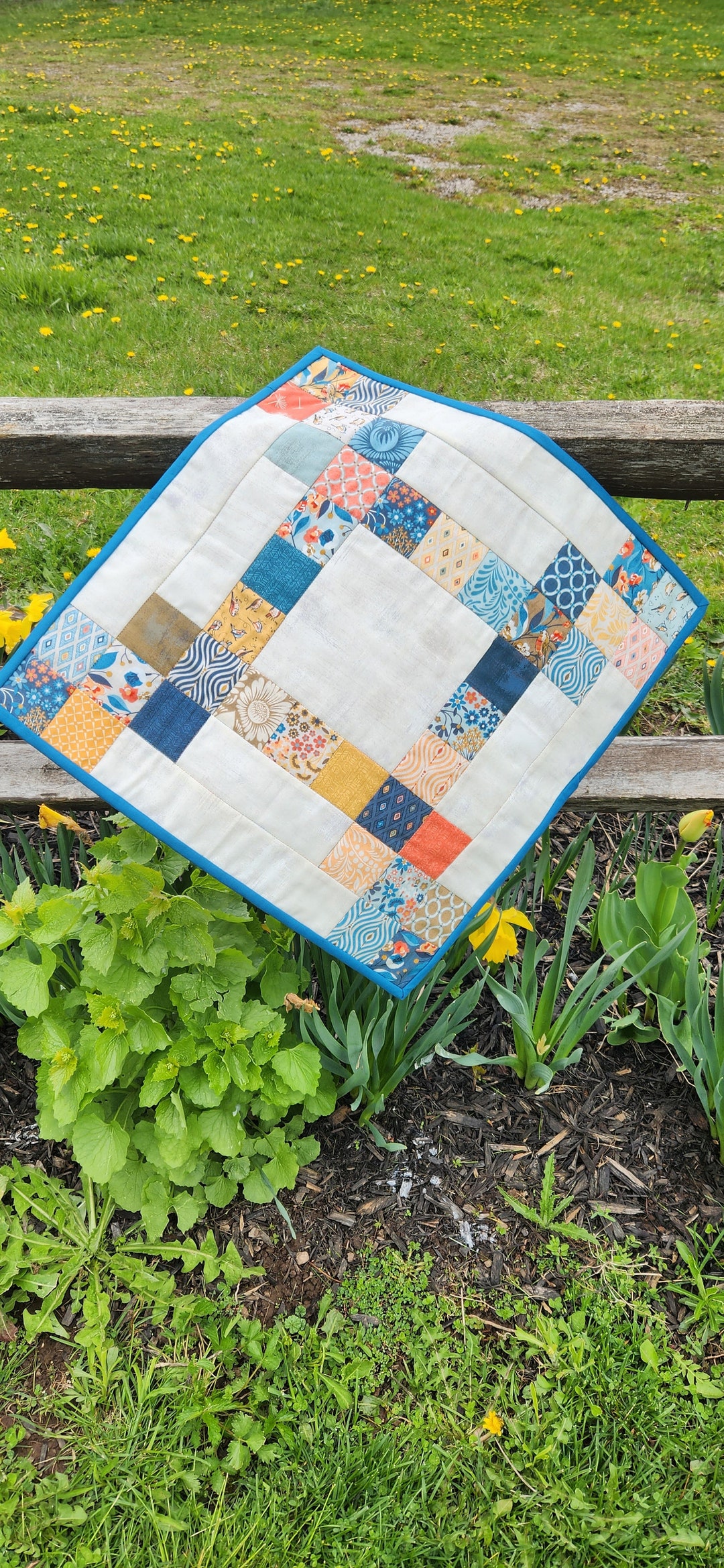 Signs of Spring Quilted Tabletopper Handmade Decor Nutmeg Fabric Moda ...