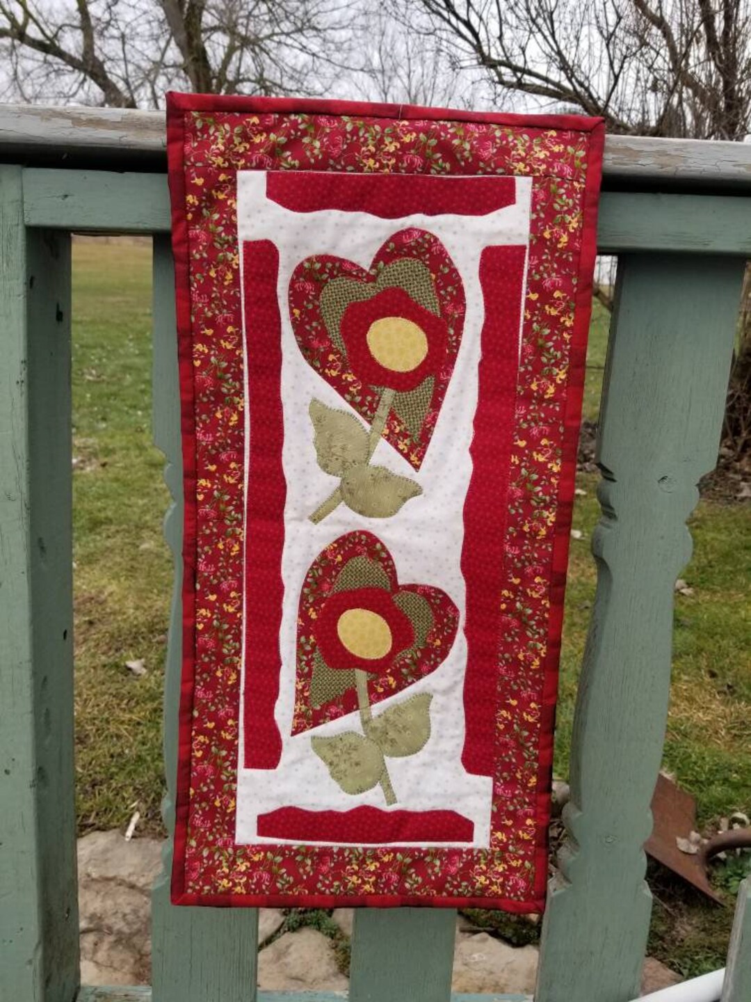 Hearts A Plenty Applique' Wallhanging Handmade Tablerunner Ready to ...