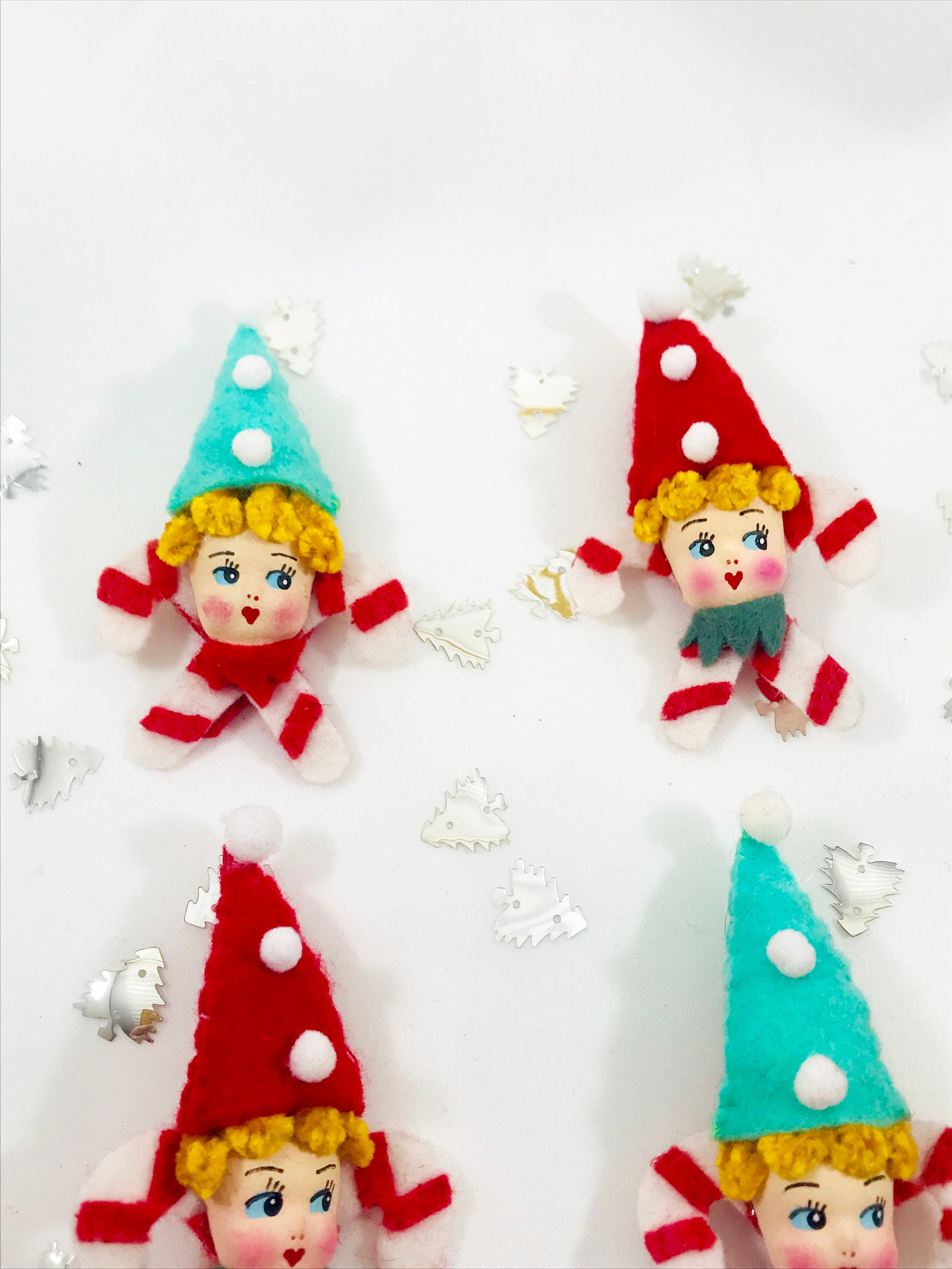Vintage Elf Candy Cane Brooches Doll Head Elves Christmas Composition ...