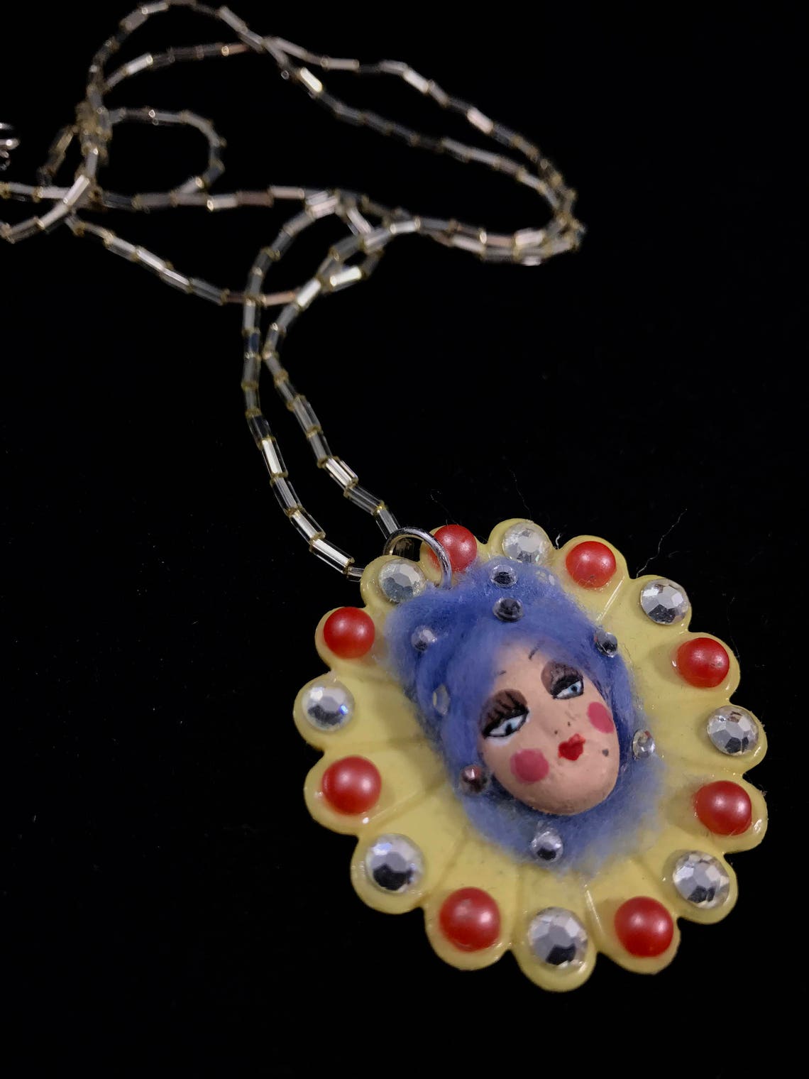 Gypsy Sunflower Necklace Bohemian Doll Faced Antique Beaded | Etsy