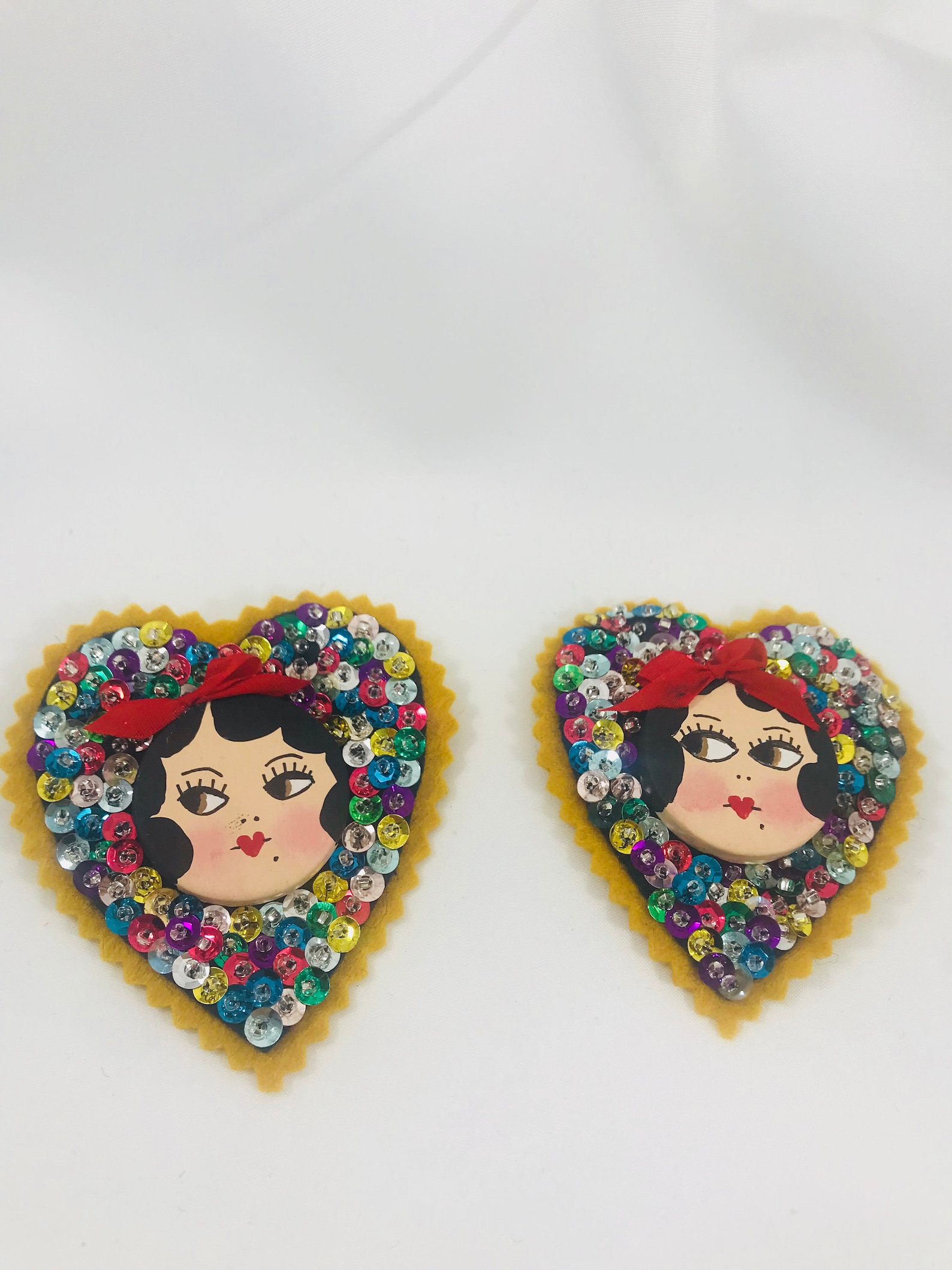 Vintage Sequin Rainbow 1920's Flapper Girl Face Doll Heart Shaped ...