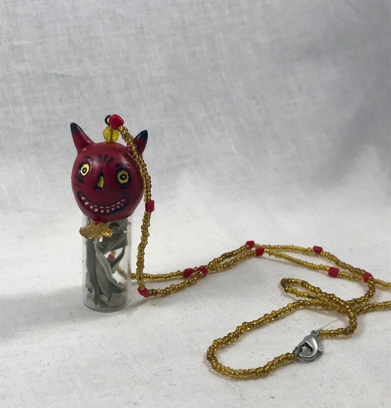 Devil Face Bottle Necklace Sage Antique Beaded Spiritual Vintage Style ...