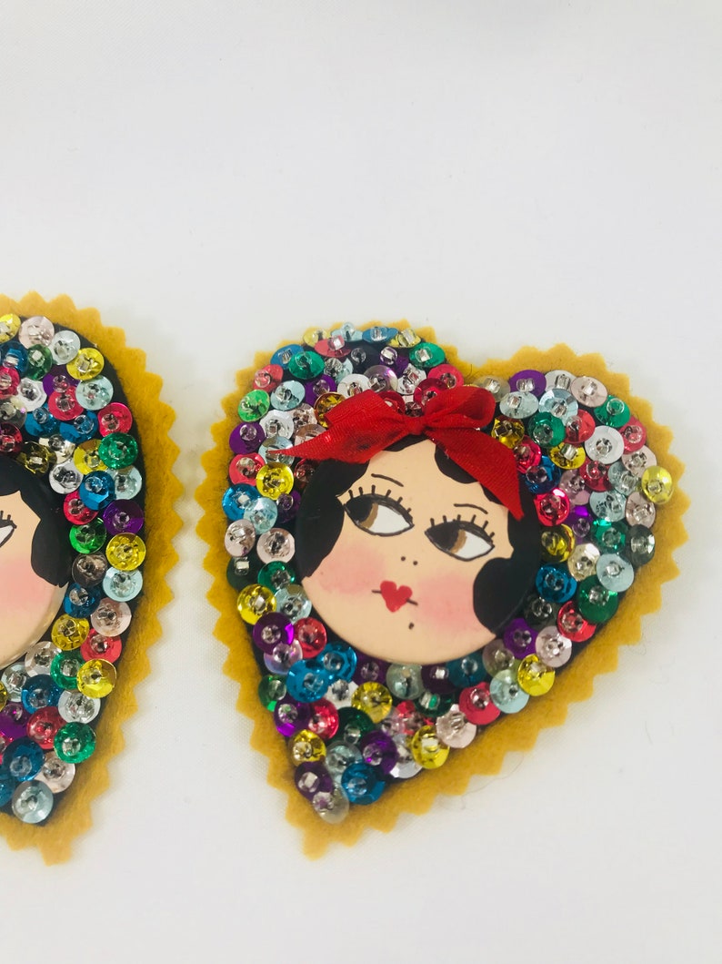 Vintage Sequin Rainbow 1920's Flapper Girl Face Doll Heart Shaped ...