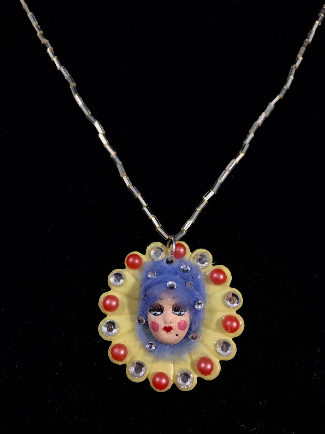 Gypsy Sunflower Necklace Bohemian Doll Faced Antique Beaded Flower ...