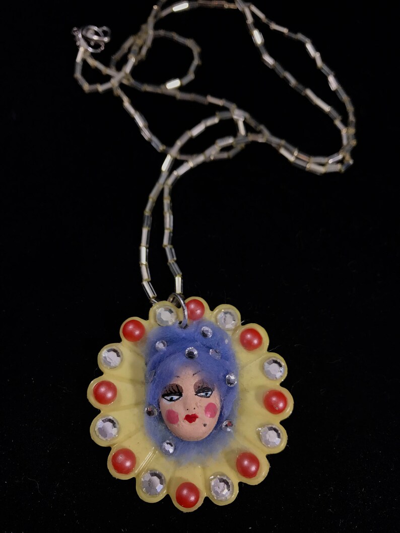 Gypsy Sunflower Necklace Bohemian Doll Faced Antique Beaded | Etsy