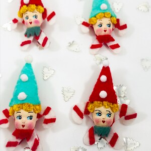 Vintage Elf Candy Cane Brooches Doll Head Elves Christmas Composition ...