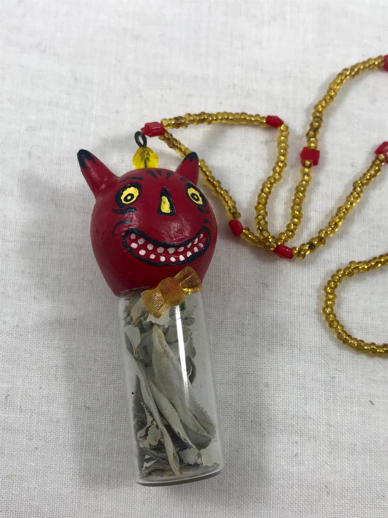 Devil Face Bottle Necklace Sage Antique Beaded Spiritual Vintage Style ...
