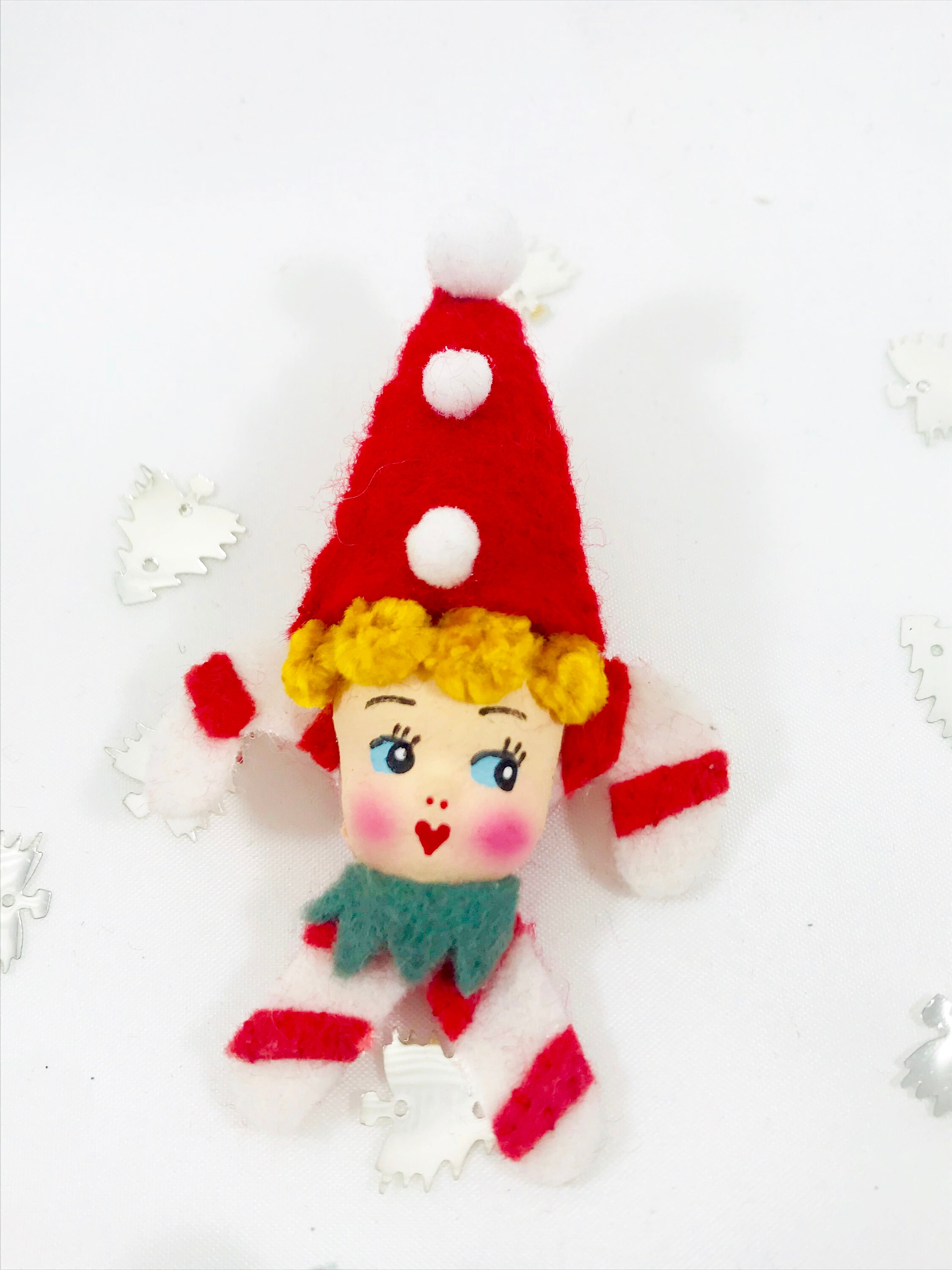 Vintage Elf Candy Cane Brooches Doll Head Elves Christmas Composition ...