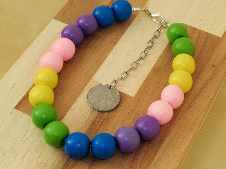 Chunky Colorblock Round Painted Pink Yellow Purple Blue Green Wood Bead ...
