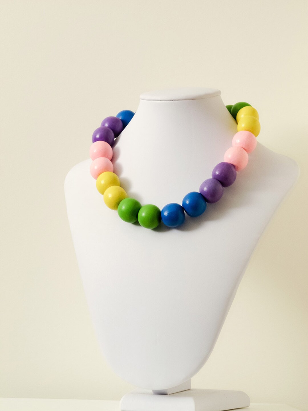 Chunky Colorblock Round Painted Pink Yellow Purple Blue Green Wood Bead ...