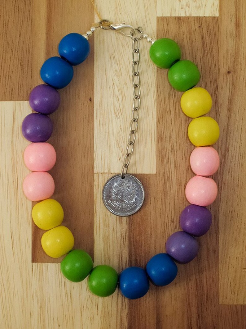 Chunky Colorblock Round Painted Pink Yellow Purple Blue Green Wood Bead ...