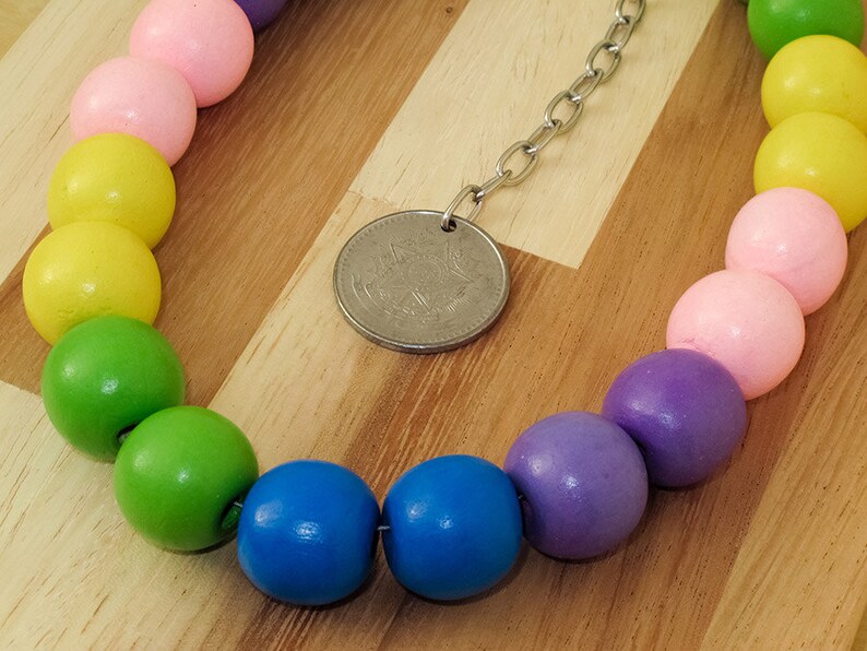 Chunky Colorblock Round Painted Pink Yellow Purple Blue Green Wood Bead ...