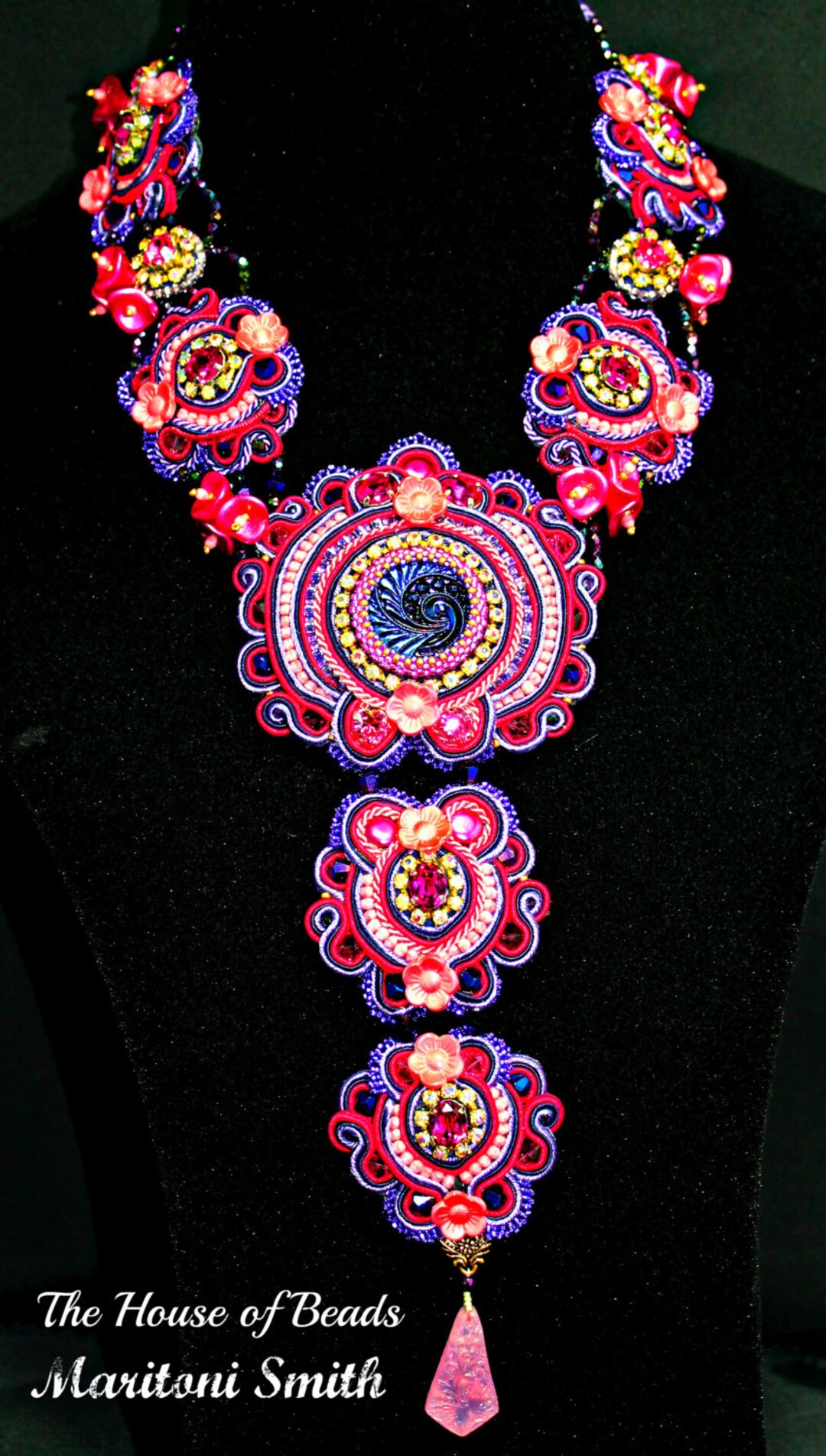 Handmade Bead Embroidered Necklace, Bead Embroidery Necklace, Beaded ...
