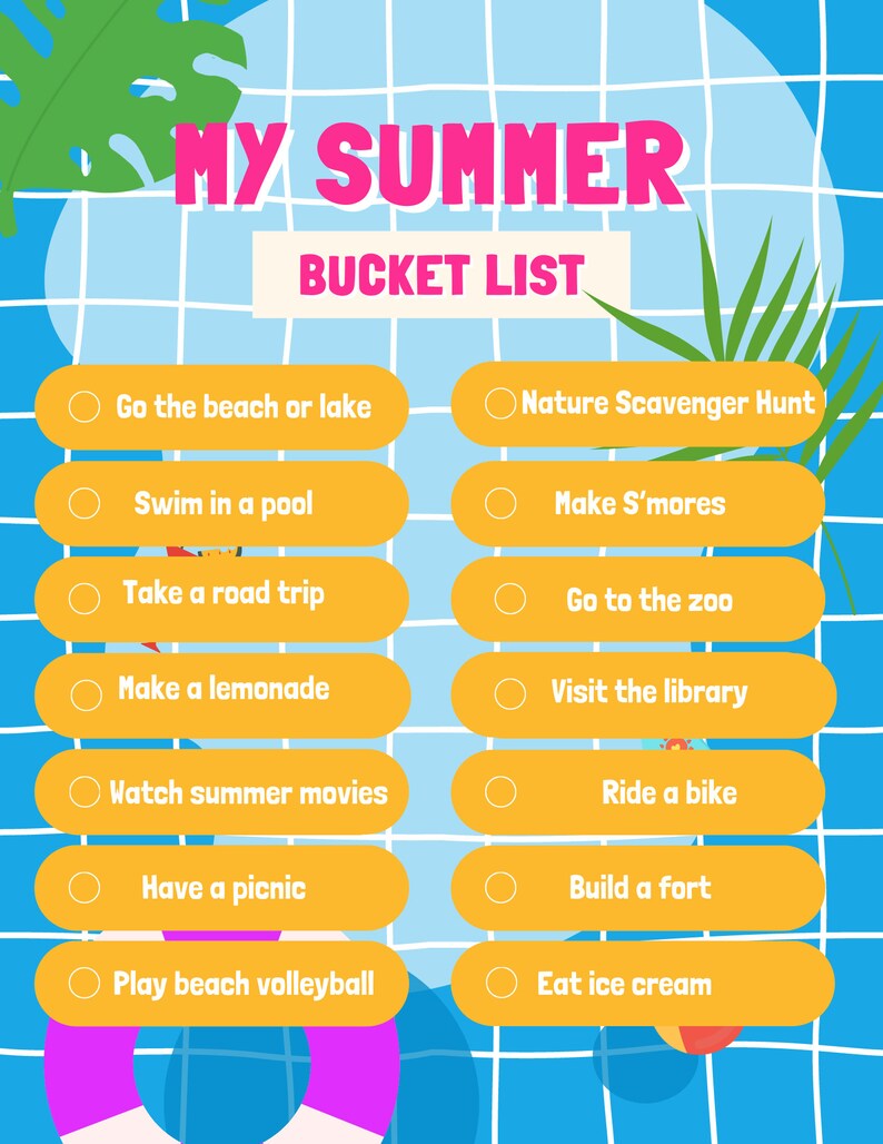 Colorful Summer Bucket List for Kids and Adults - Etsy
