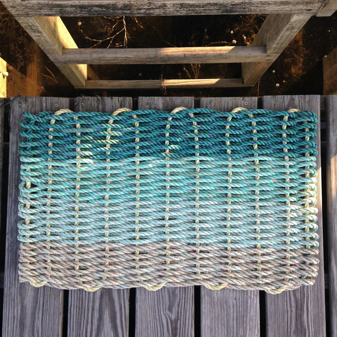 Recycled Lobster Rope Doormat, Handwoven in Maine: Hey Ombre Aqua - Etsy
