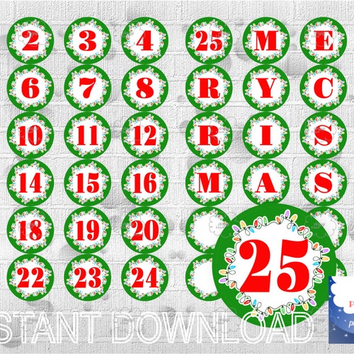 Printable Advent Calendar Numbers Digital Christmas Countdown - Etsy