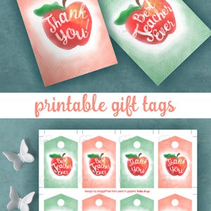 Red Apple Gift Tags With Calligraphy Text, Best Teacher Tag, Thank You ...