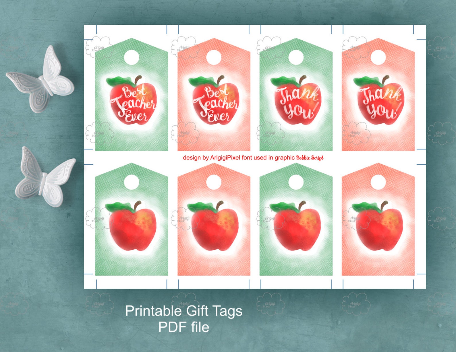 Red Apple Gift Tags With Calligraphy Text Best Teacher Tag - Etsy