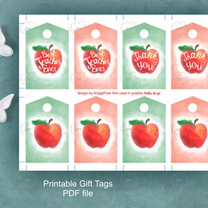 Red Apple Gift Tags With Calligraphy Text, Best Teacher Tag, Thank You ...