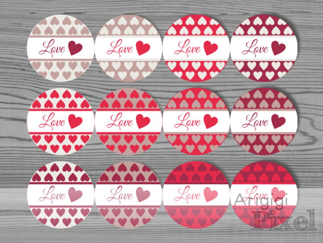 Printable Valentines Day Label Template, Love Round Stickers, Red ...