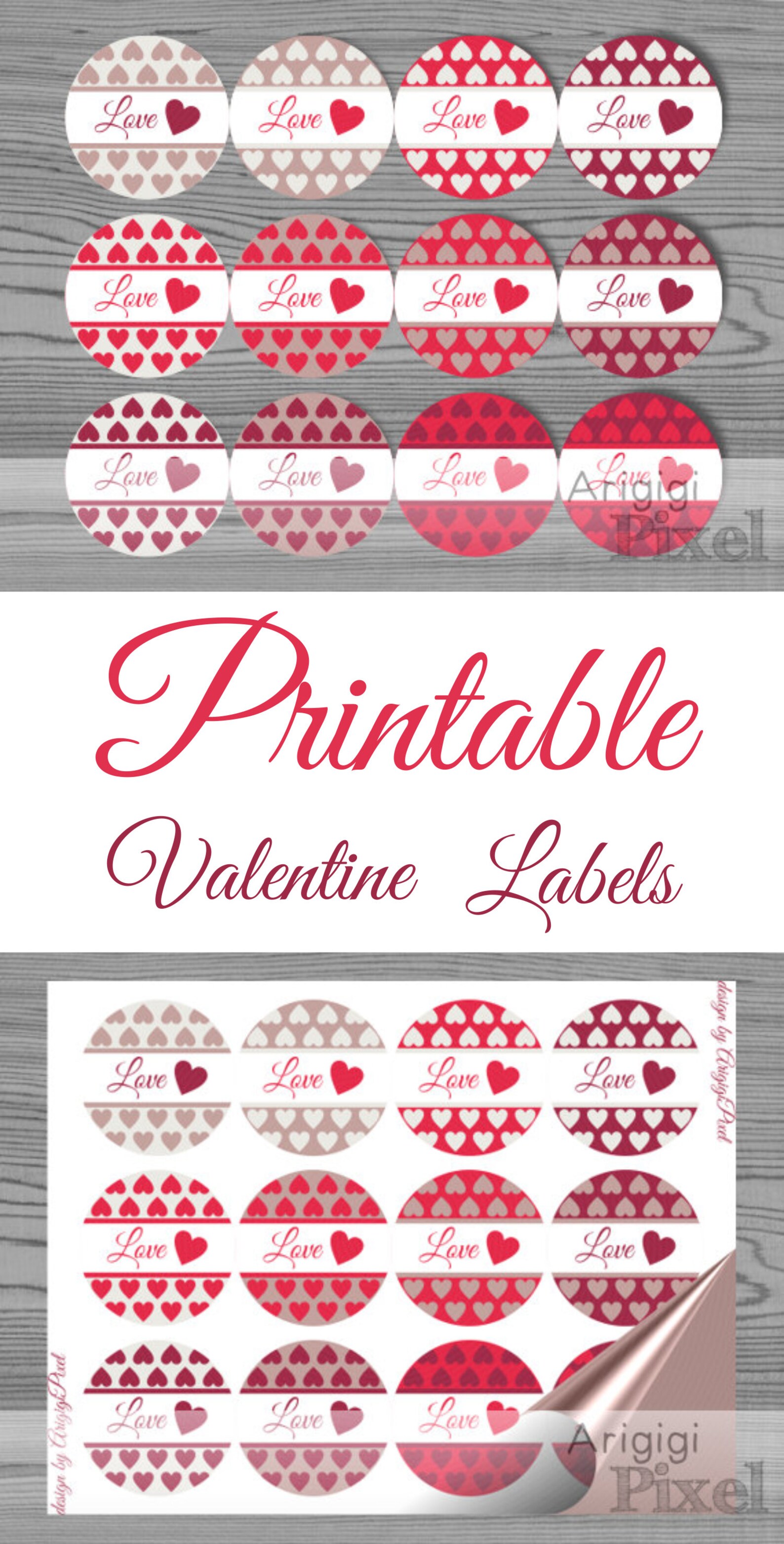 Printable Valentines Day Label Template, Love Round Stickers, Red ...